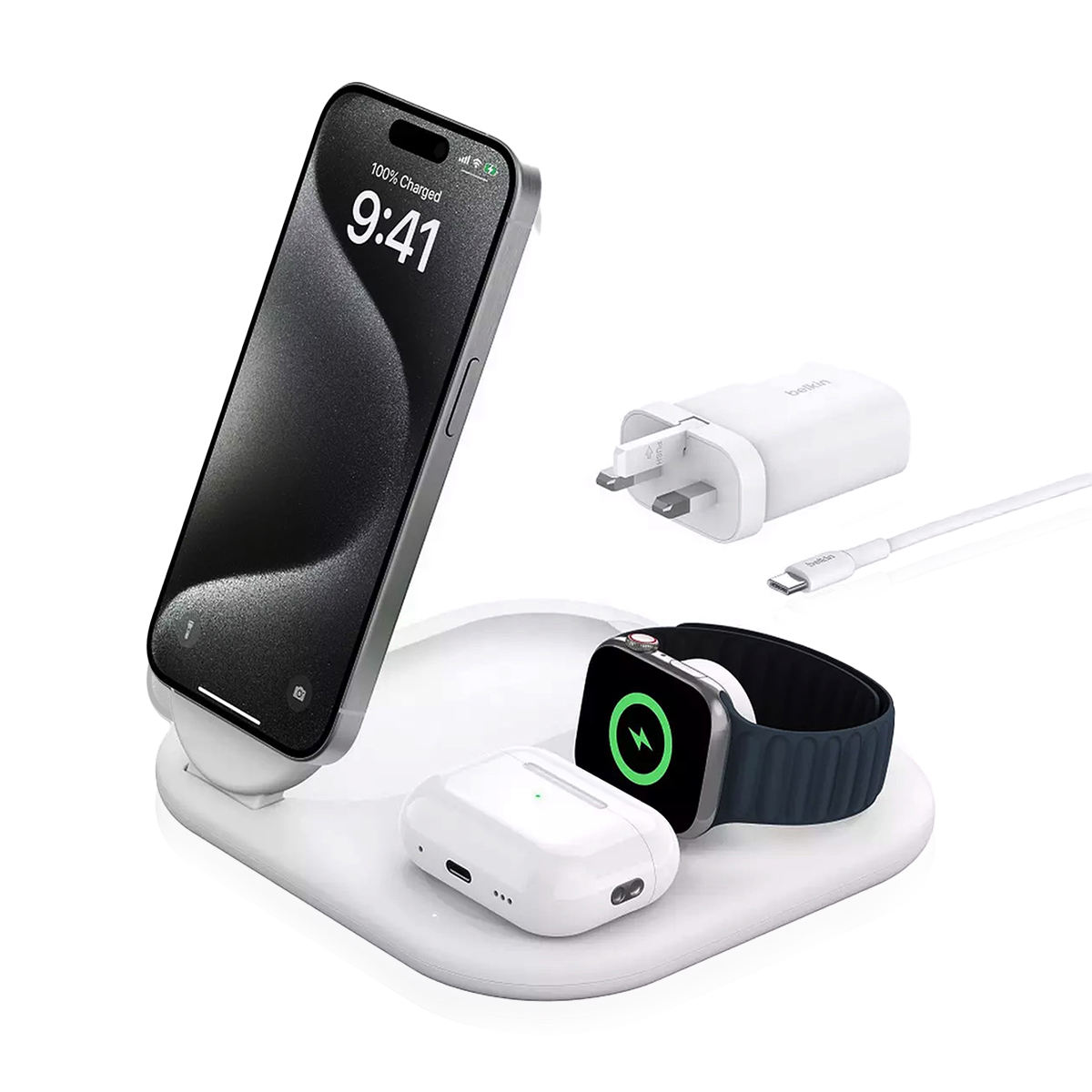 Buy BoostCharge 3-in-1 Magnetic Foldable Wireless Charger 15W - White ...