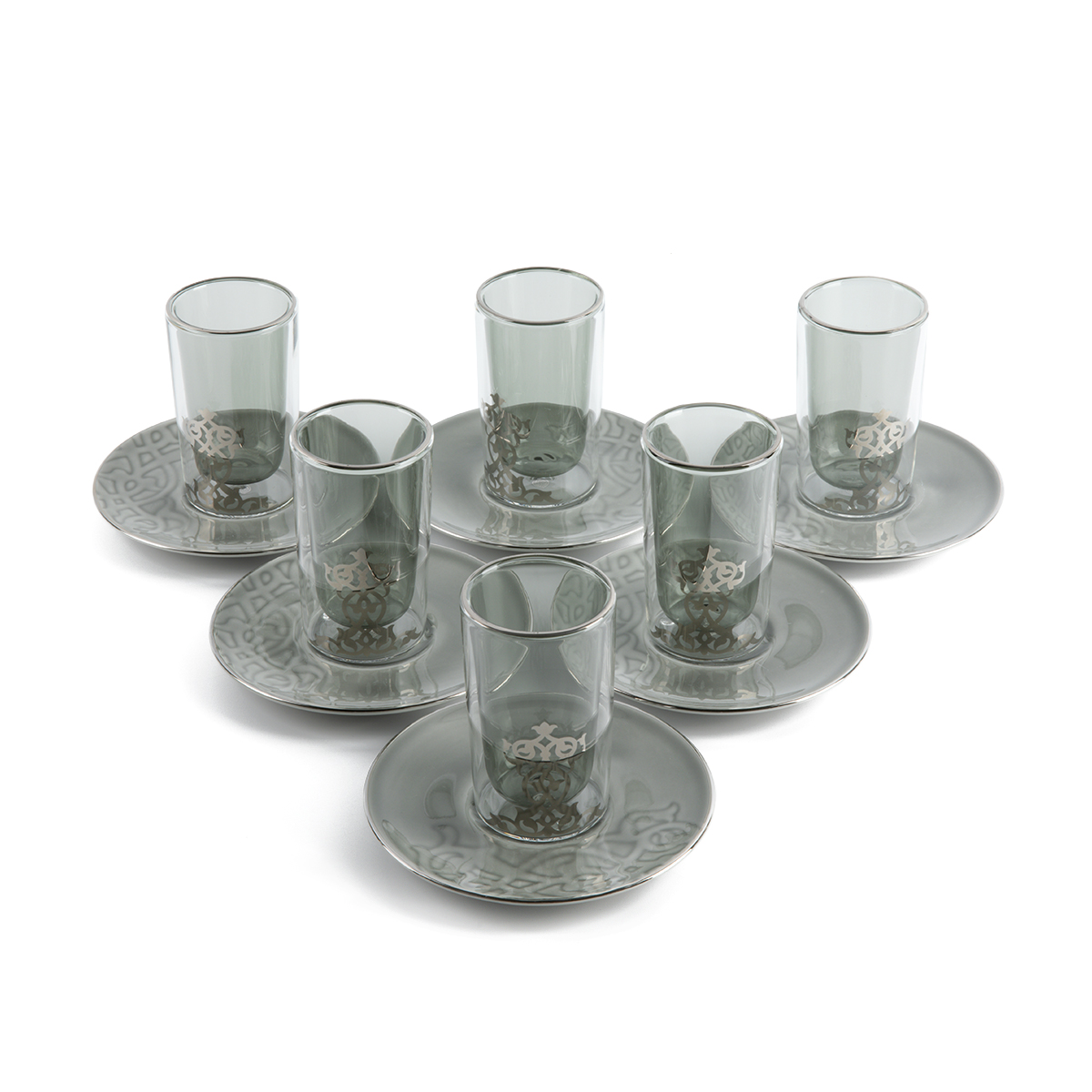 Buy Naqsh Collection Tea Glass Set - 12 pcs - Grey + Silver Online for ...